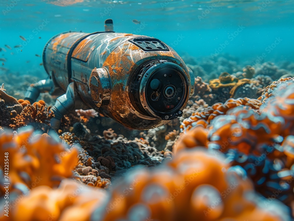 Underwater robot exploring coral reefs documenting new species with a ...