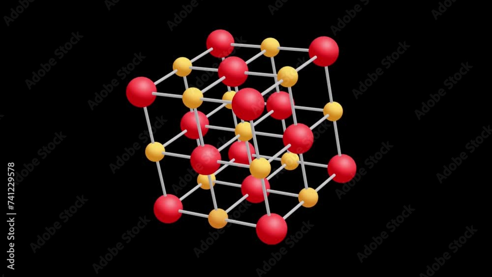 Crystal lattice molecule grid rotates. Sodium chloride rock salt. 4K ...