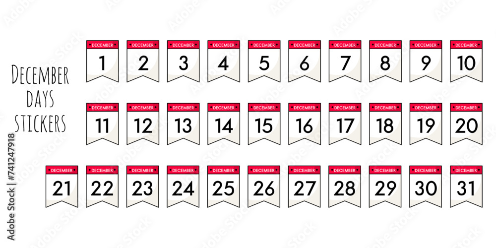 Vecteur Stock Set of small sticker flags with date and month. Days of ...