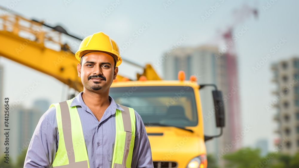 Portrait of indian crane operator daily work construction site ...