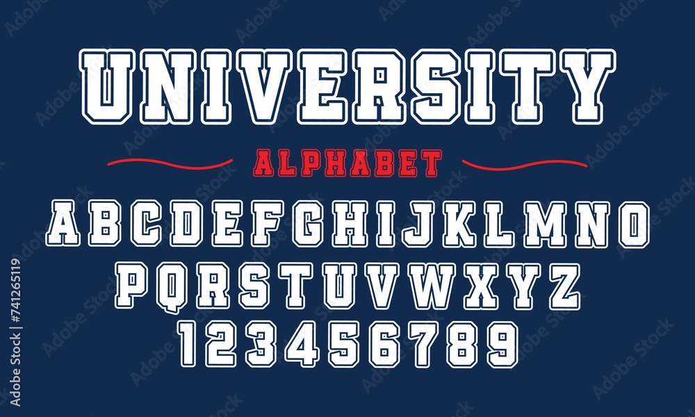 Editable typeface vector. University sport font in american style for ...
