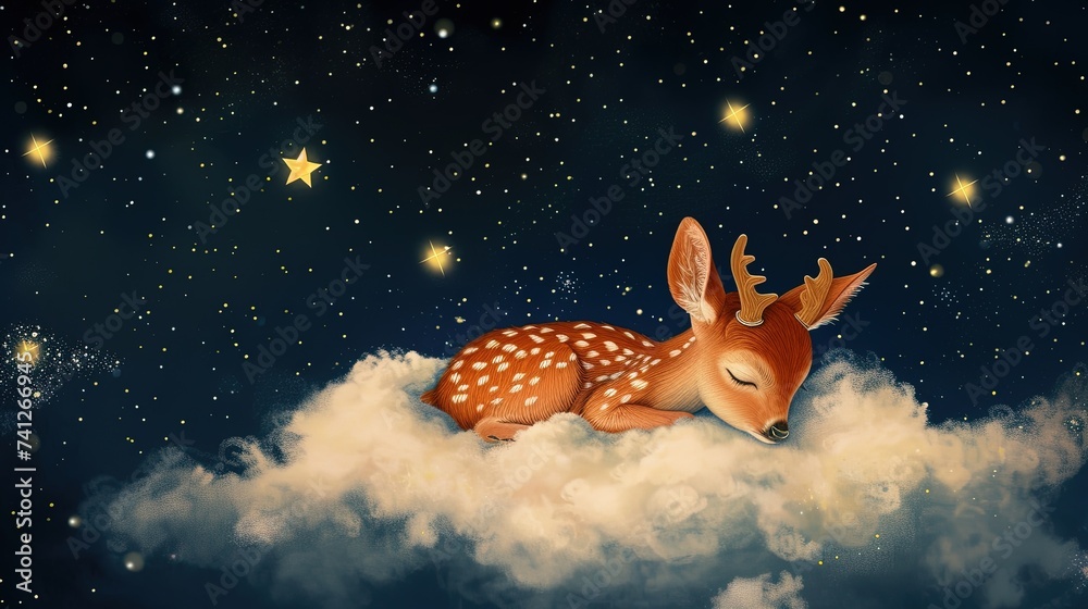 Children's drawn illustration of a small spotted fawn sleeping on a ...