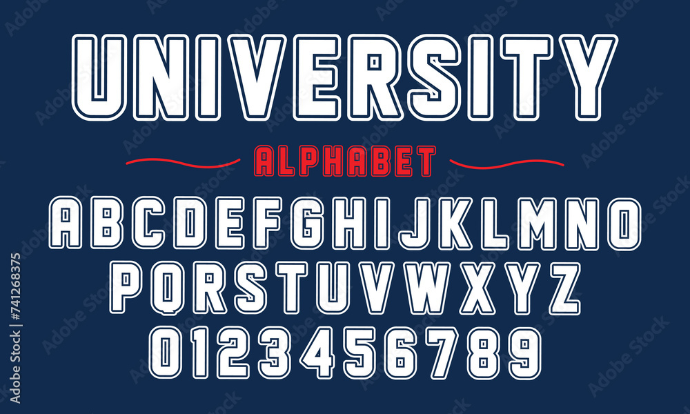 Editable typeface vector. University sport font in american style for ...