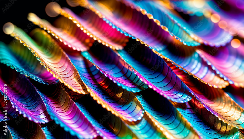 Abstract anodized metallic scales texture of wavy layered folds with ...