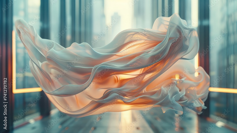 A 3D abstract expression of modern art, with floating, semi-transparent ...