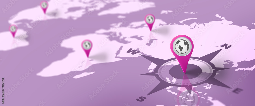 Póster GPS Navigation World Map with Red Pin icon – Cuadro para Pared ...