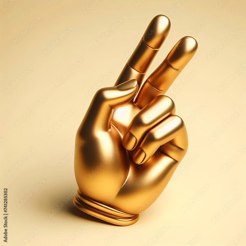 3d gold trophy hand sculpture showing the number two with middle and ...
