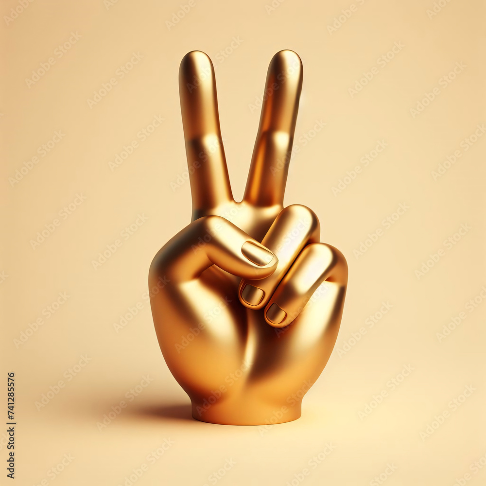 3d gold trophy hand sculpture showing the number two with middle and ...