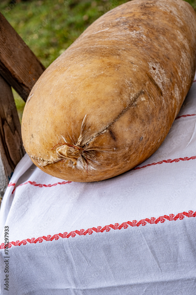 Traditional sheep cheese from Romania, known as bellows cheese in cow ...