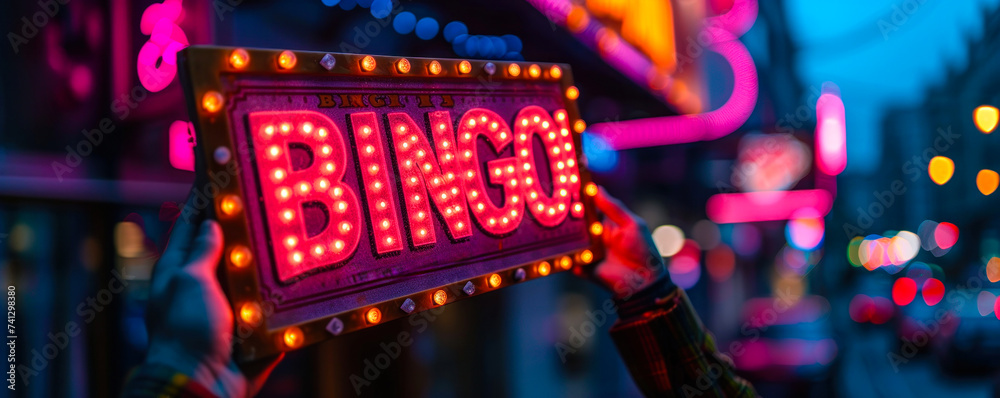 Euphoric moment captured as hands hold up a BINGO! sign, embodying the ...