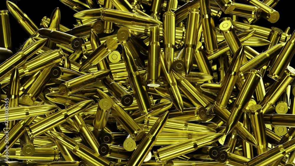 Vidéo Stock Realistic DOF camera 3D animation of the gold 7.62 mm ...