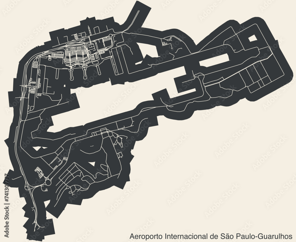 High contrasted terminals layout diagram map with airfield road lines ...