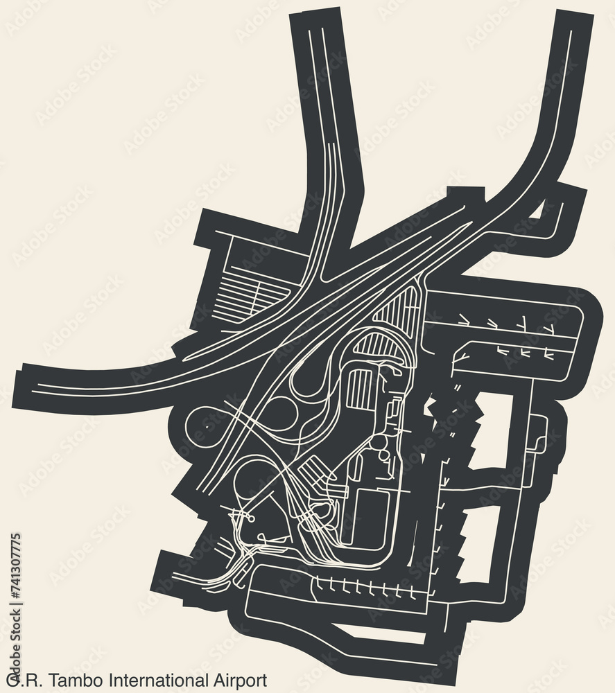 High contrasted terminals layout diagram map with airfield road lines ...