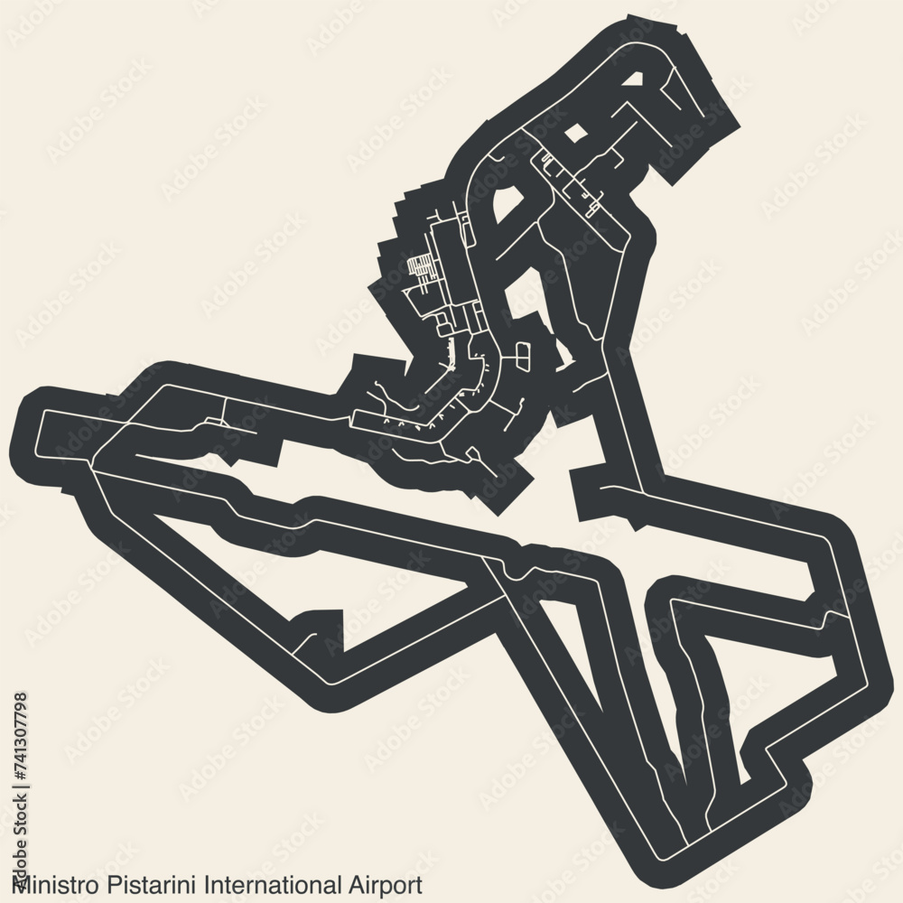 High contrasted terminals layout diagram map with airfield road lines ...