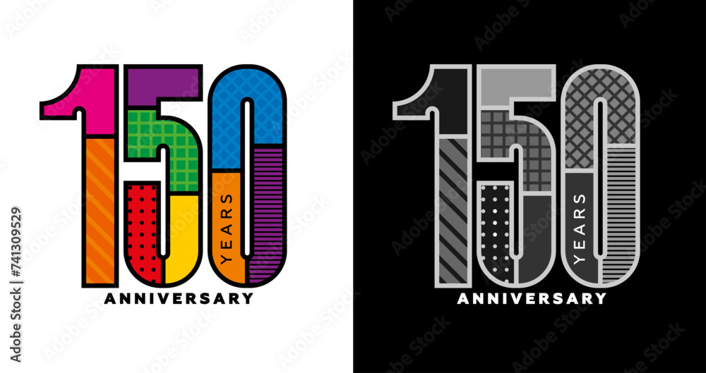150th anniversary, 150th anniversary logo set, one hundred and fifty ...