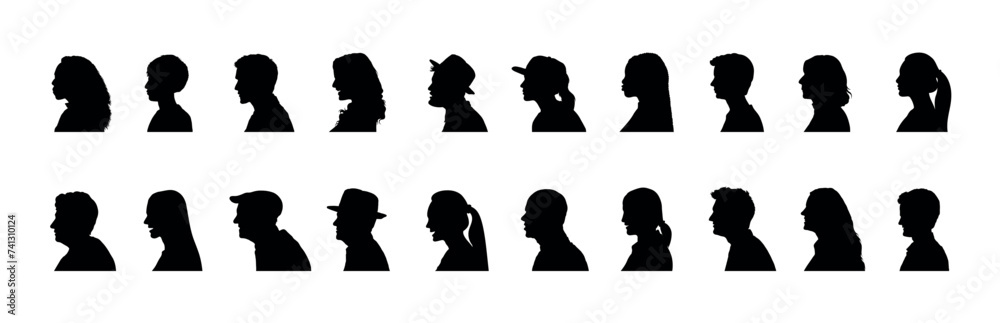 People face side view profile different ages black silhouette set ...