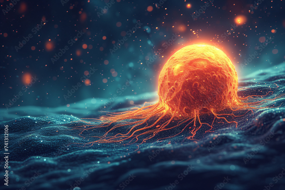 Tumor microenvironment background with cancer cells, T-Cells ...