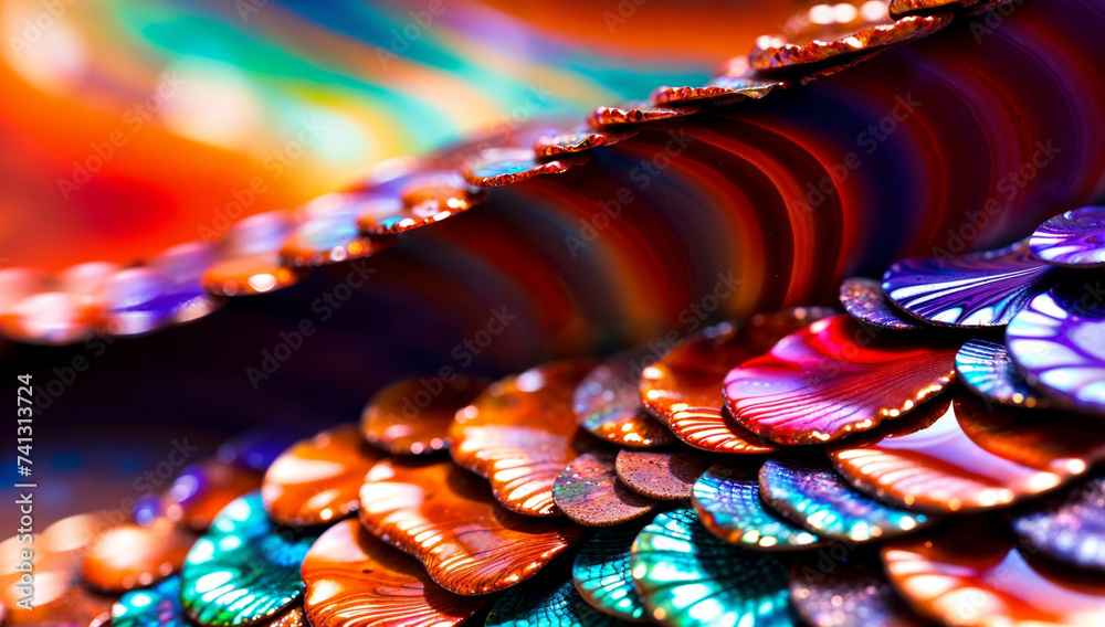 Colorful oil slick iridescent stacked layers of abstract Vibrant orange ...