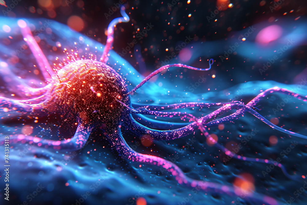 Tumor microenvironment background with cancer cells, T-Cells ...