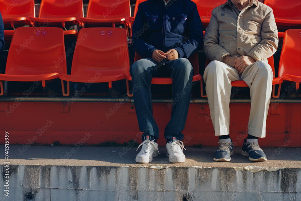 photo of a two men from the waist down on a football terrace at a ...