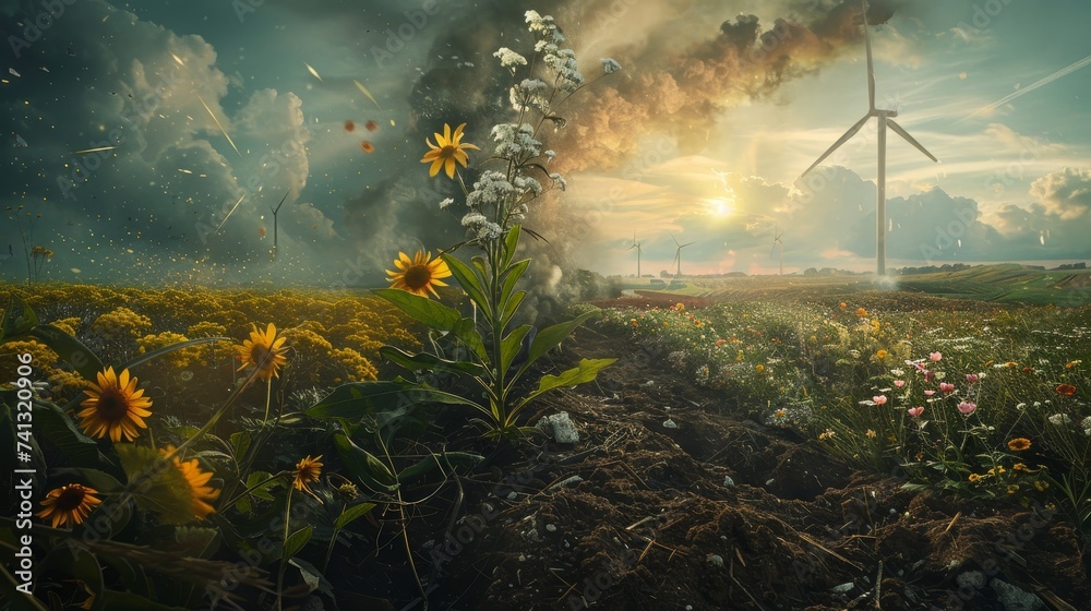 Artistic representation of the carbon neutral cycle of biomass energy ...