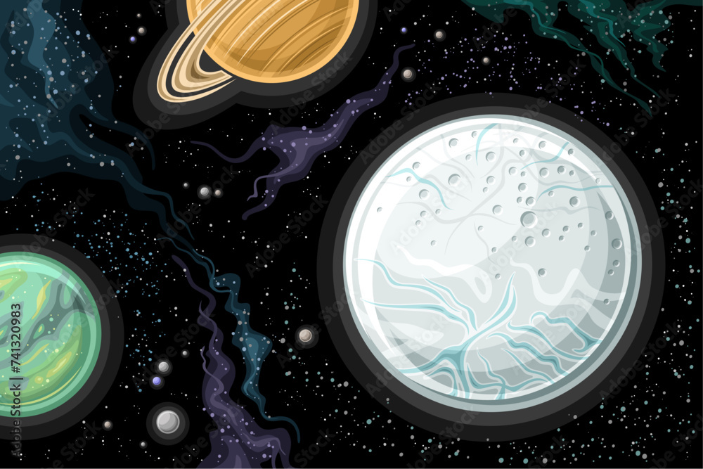 Vector Fantasy Space Chart, horizontal poster with cartoon design ...