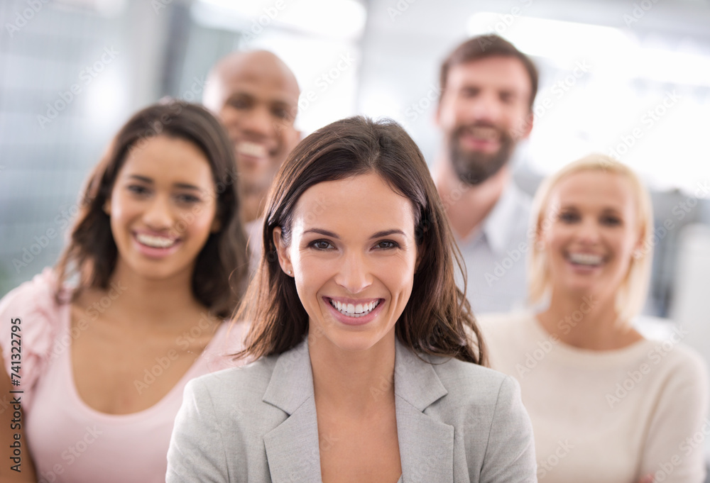 Business people, portrait and recruitment team with a smile from ...