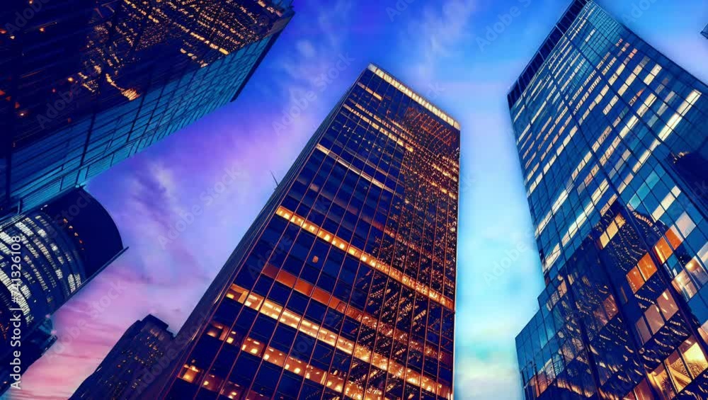 Illustration of skyscrapers with moving clouds, Three beautiful ...