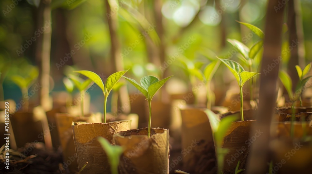 Reforestation Efforts - Seedlings in biodegradable pots ready for ...