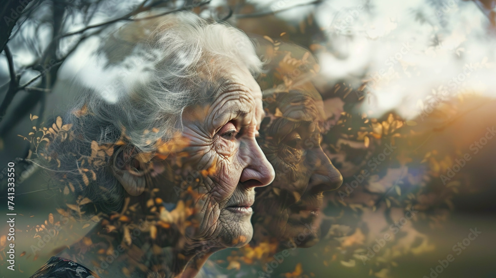 Artistic portrait of an elderly woman with a face without emotions ...