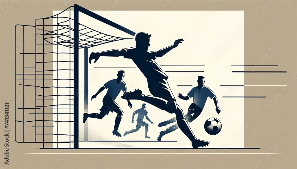 Stylized illustration of soccer players in action, with one attempting ...