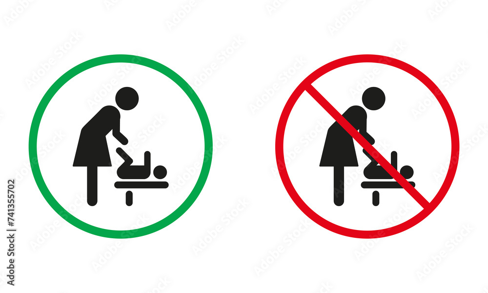 Mother And Child WC Room Red and Green Warning Signs. Toddler Toilet ...