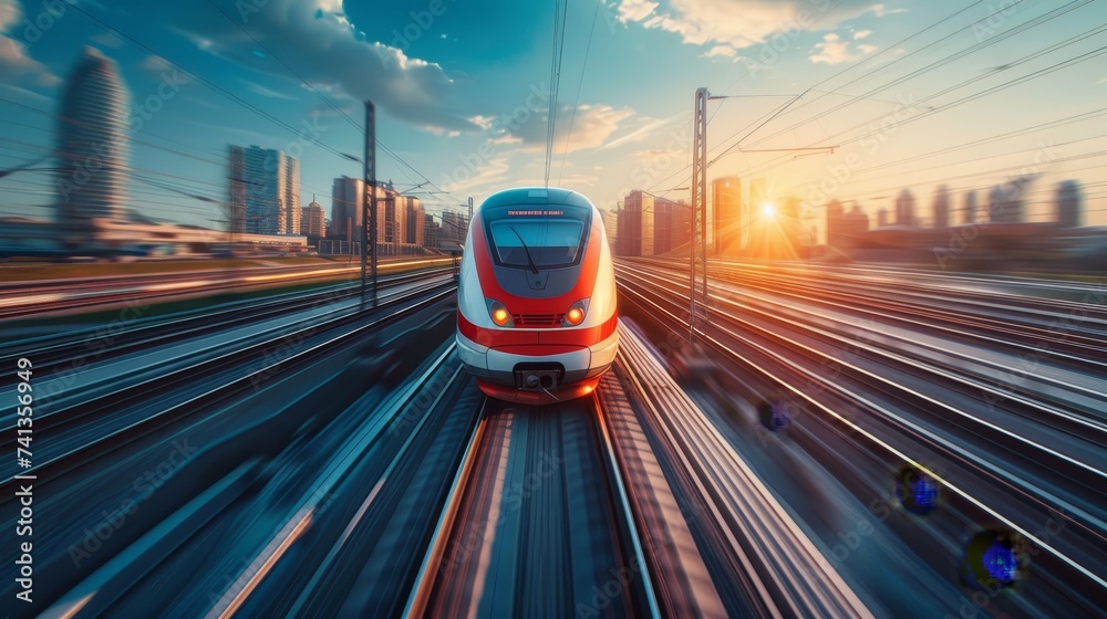 High-speed train powered by renewable energy, with solar panels along ...