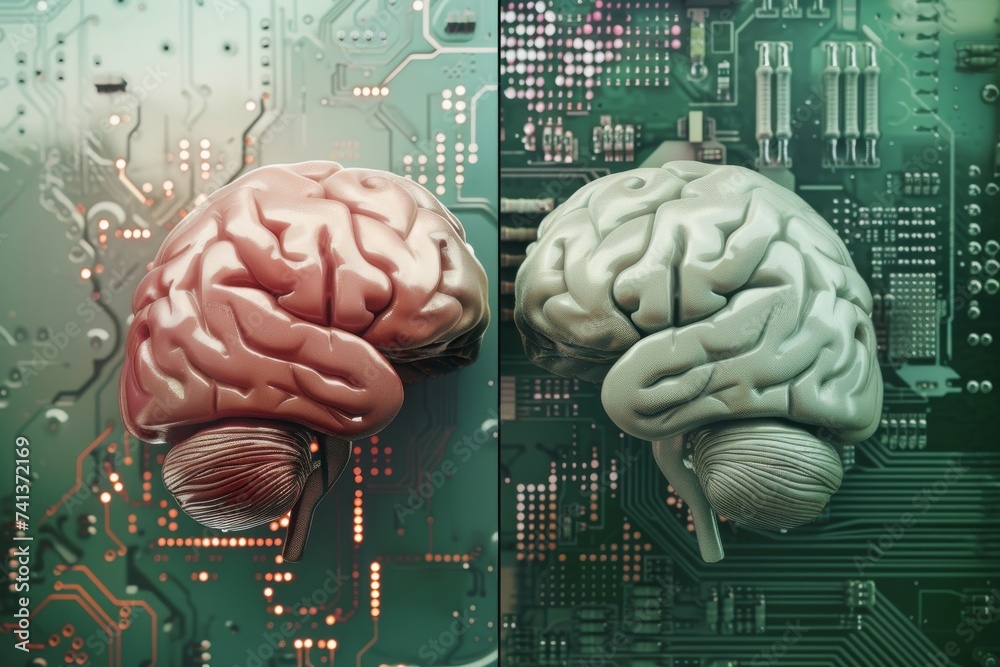 AI Brain Chip reflection. Artificial Intelligence visionary insight ...