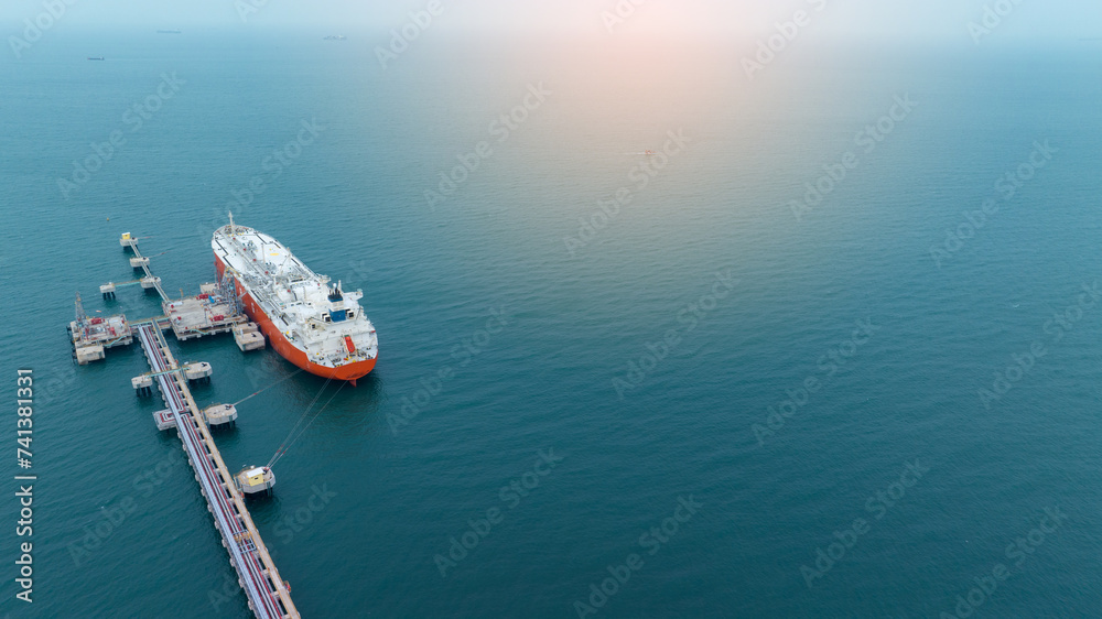LPG ship, Oil tanker ship. Red Oil Tanker anchored in Gas terminal gas ...