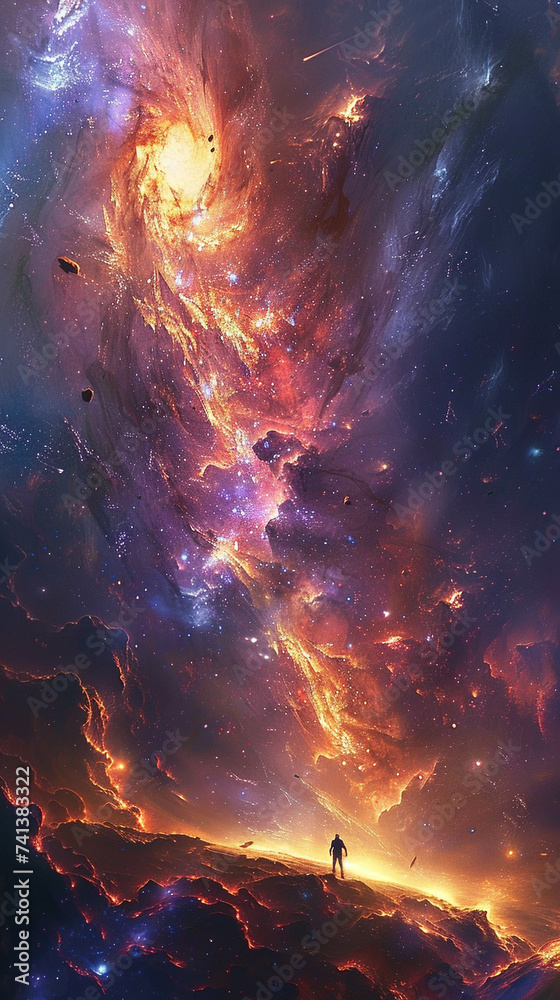 Visualize a space opera narrative Heroes from myth descend into the ...