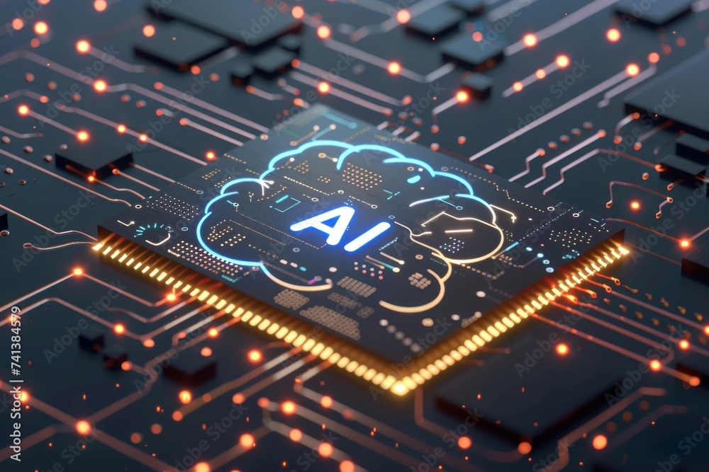 AI Brain Chip brainpower technique. Artificial Intelligence cardiac monitoring mind yield ...
