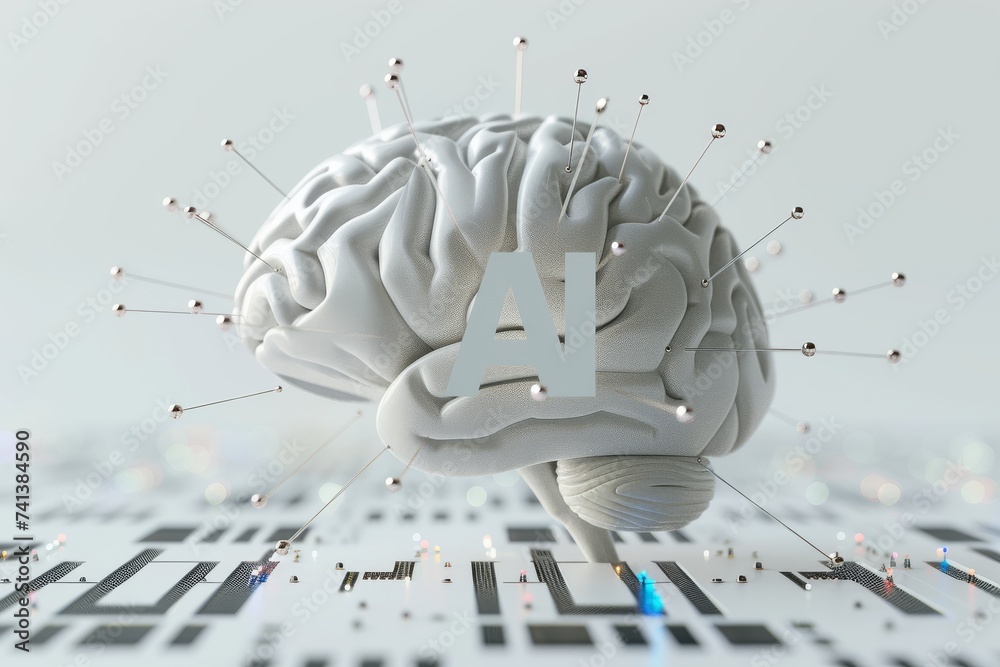 AI Brain Chip memory channels. Artificial Intelligence neon violet mind ...
