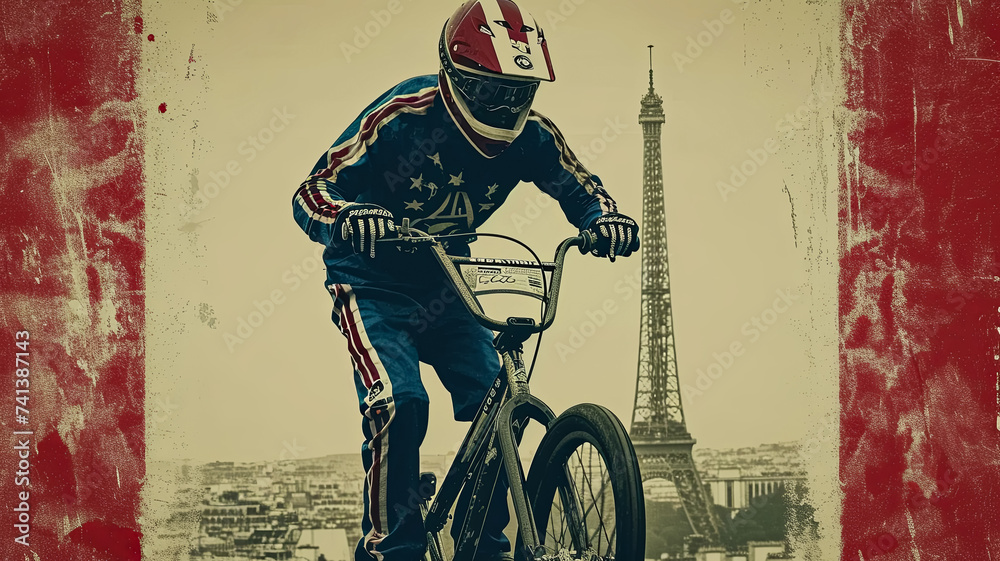 simple line art minimalist collage illustration with professional BMX ...