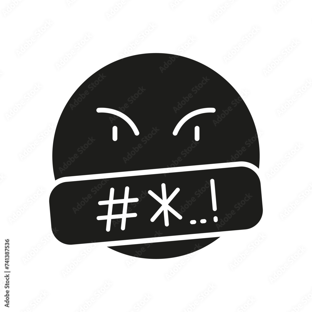 Angry Emoji Face Silhouette Icon. Curse Emoticon With Symbols Over ...