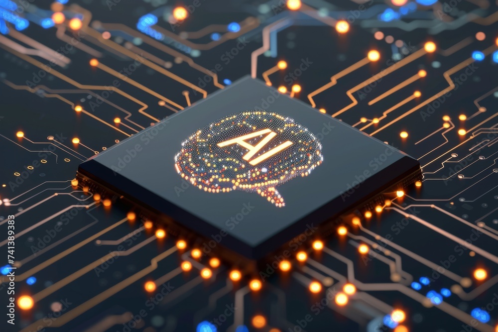 AI Brain Chip neuroimaging. Artificial Intelligence nuclei mind sulci ...