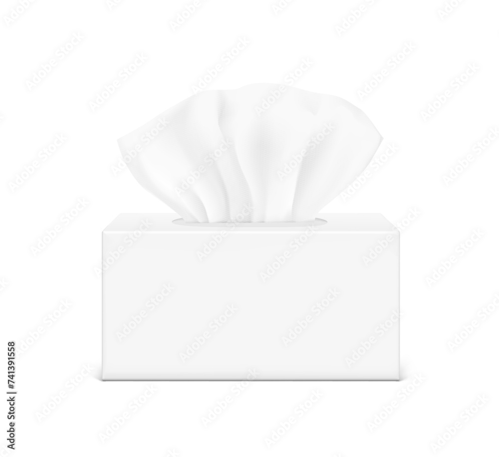 Realistic tissue set with box. Vector illustration isolated on white ...