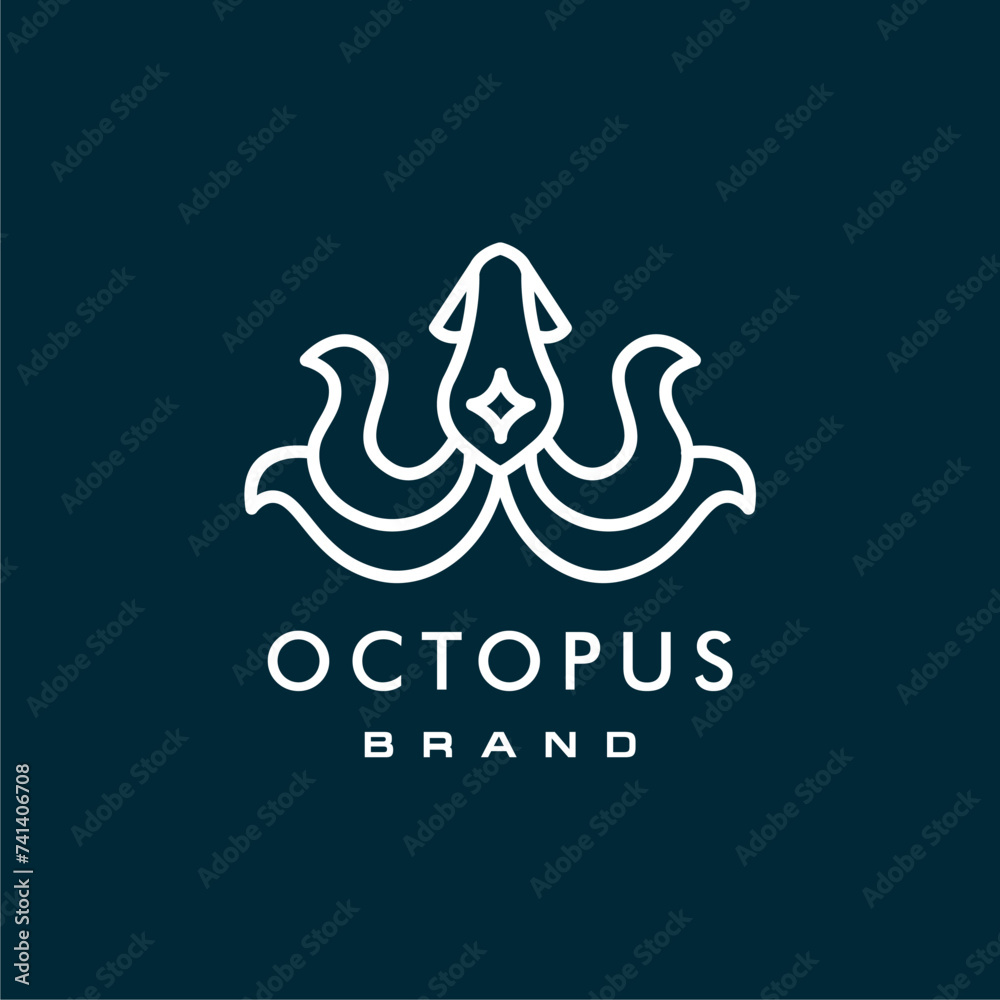 Modern Octopus Squid Tentacles Logo in simple minimalist line art ...
