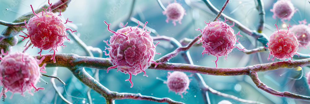 Scientific illustration of biological diseases, depicting cells in a ...
