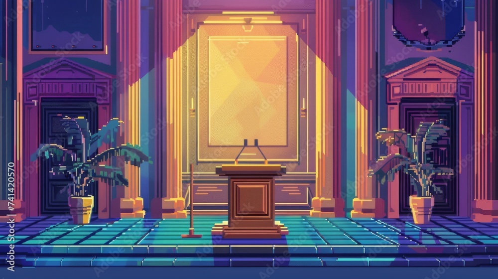 pixel art scene inspired by classic video game aesthetics, featuring a ...