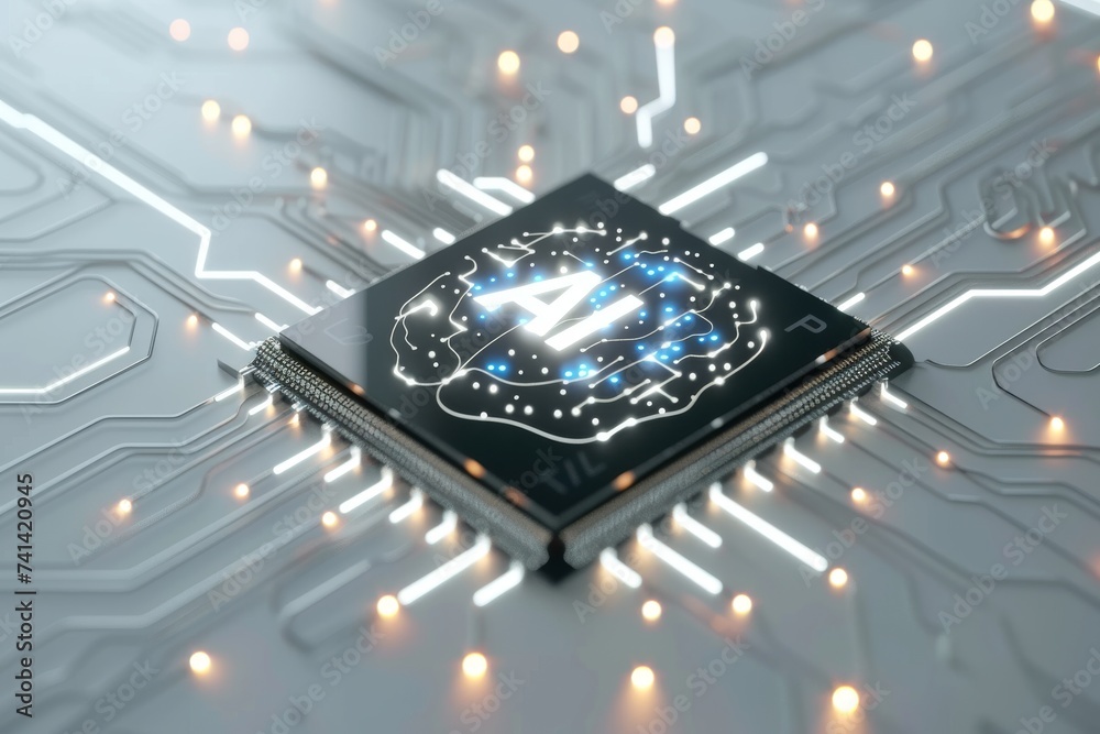 AI Brain Chip biometrics. Artificial Intelligence visionary futurist ...