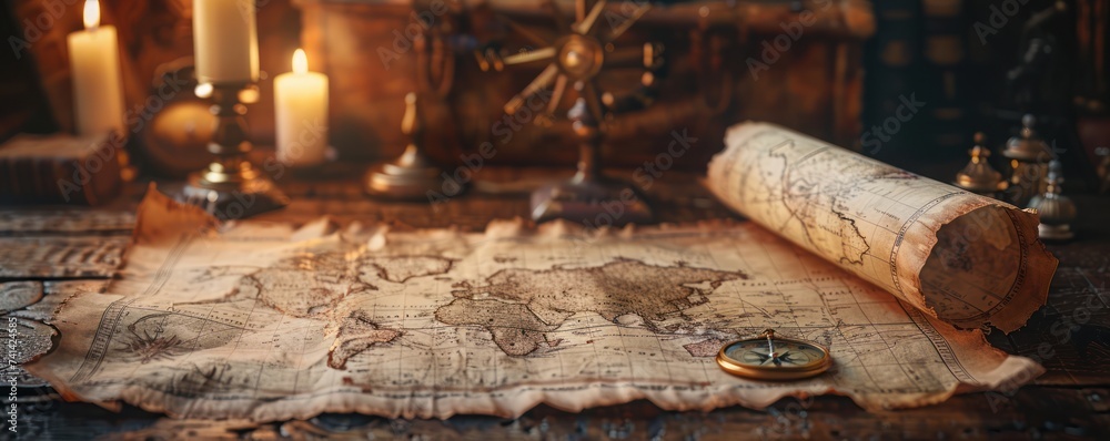 Ilustração do Stock: Explorer charting unknown lands with a mythical ...
