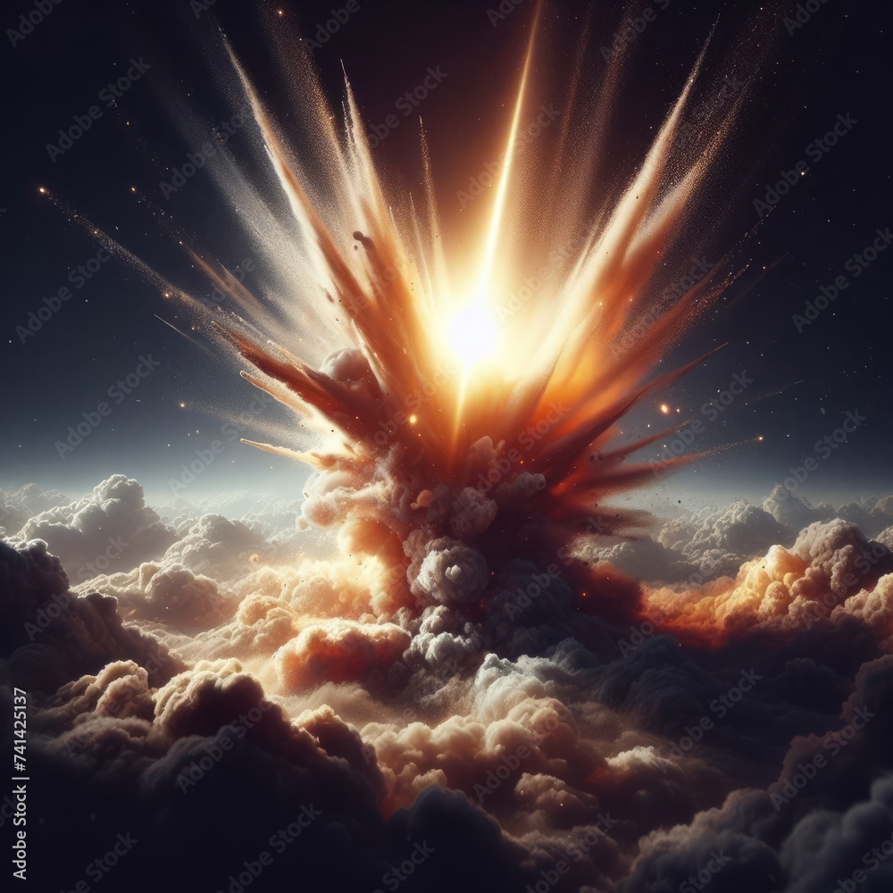 Undermining the earth's geological rock for excavation. Flash, clouds ...