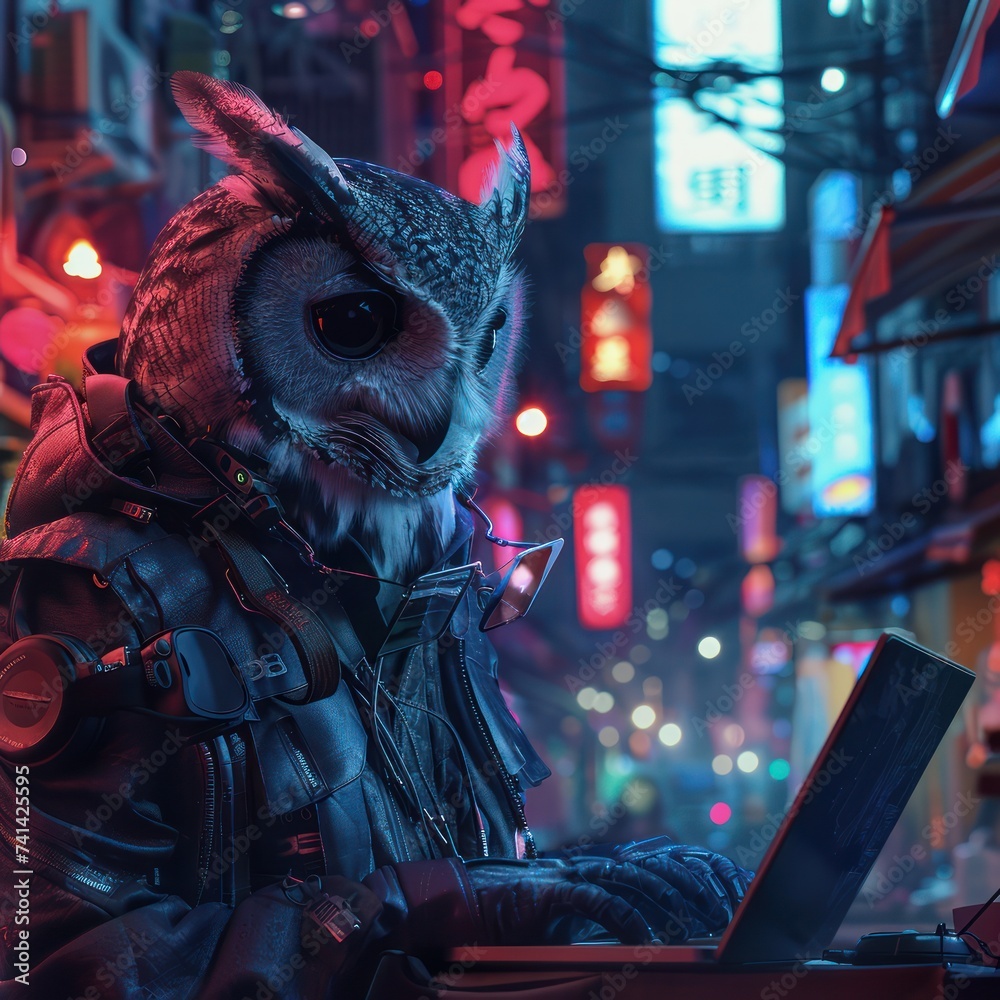 Investigating intently journalist owl cyber cafe afternoon laptop ...