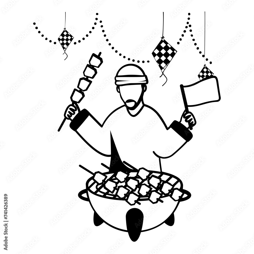 Grilling the Beef post Eid Party vector design, Eid al-Azha Eid ul ...